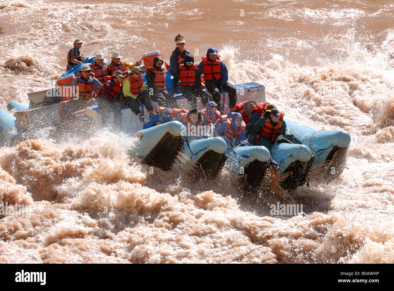 Raft going through Lava rapid a giant rapid on the Colorado river in ...
