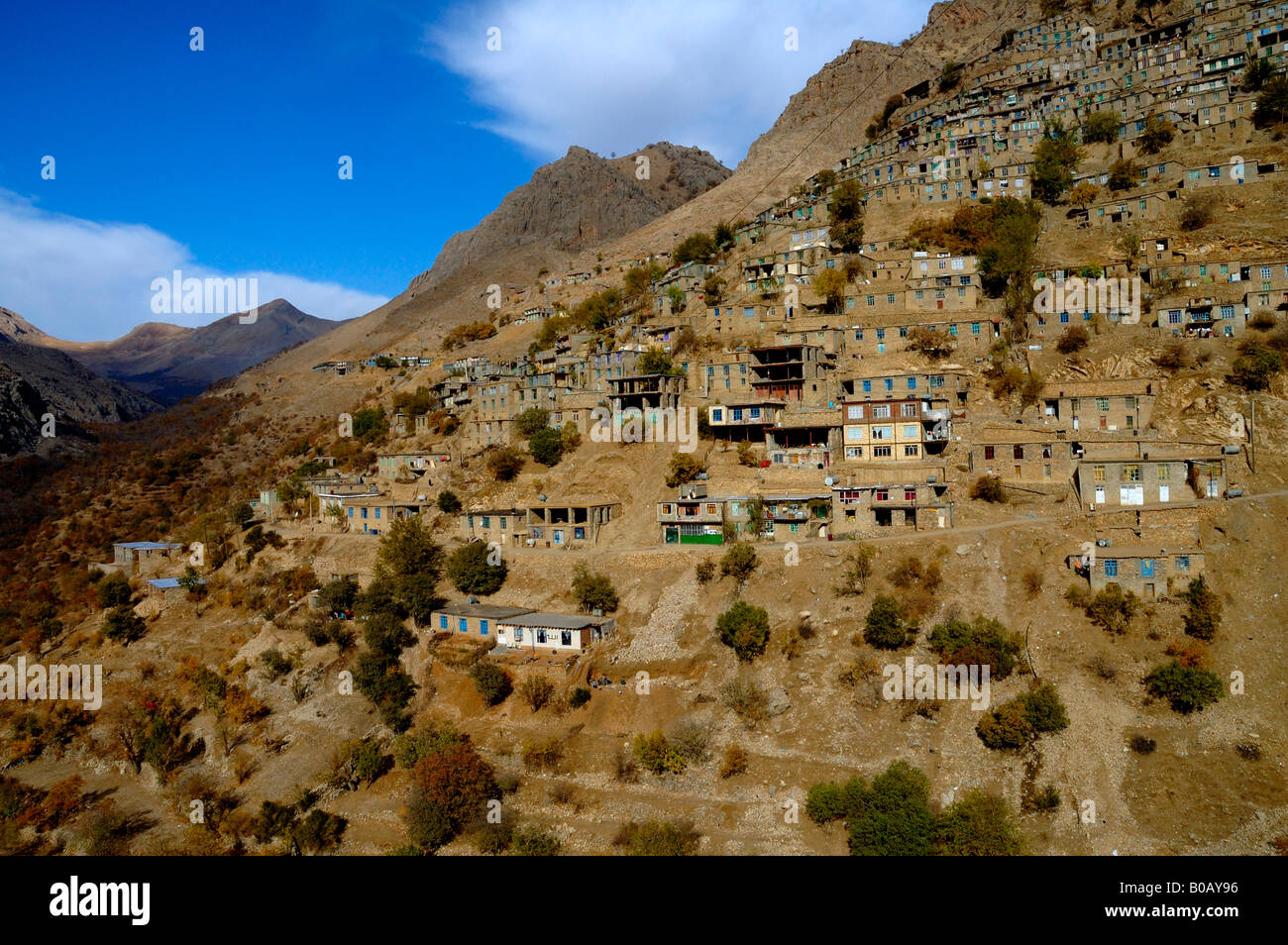 General view of Takht-e Hawraman village, Kurdistan, Iran Stock Photo ...