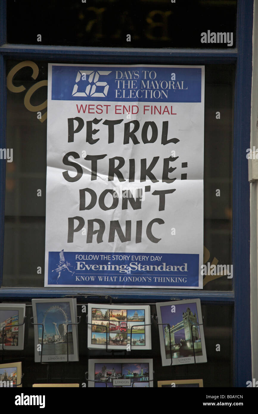 Newspaper poster headlines 'Petrol Strike Don't Panic' in London Stock ...