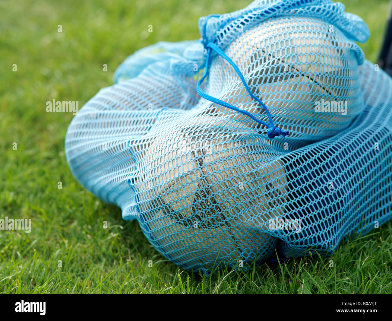 footballs in net bag Stock Photo - Alamy