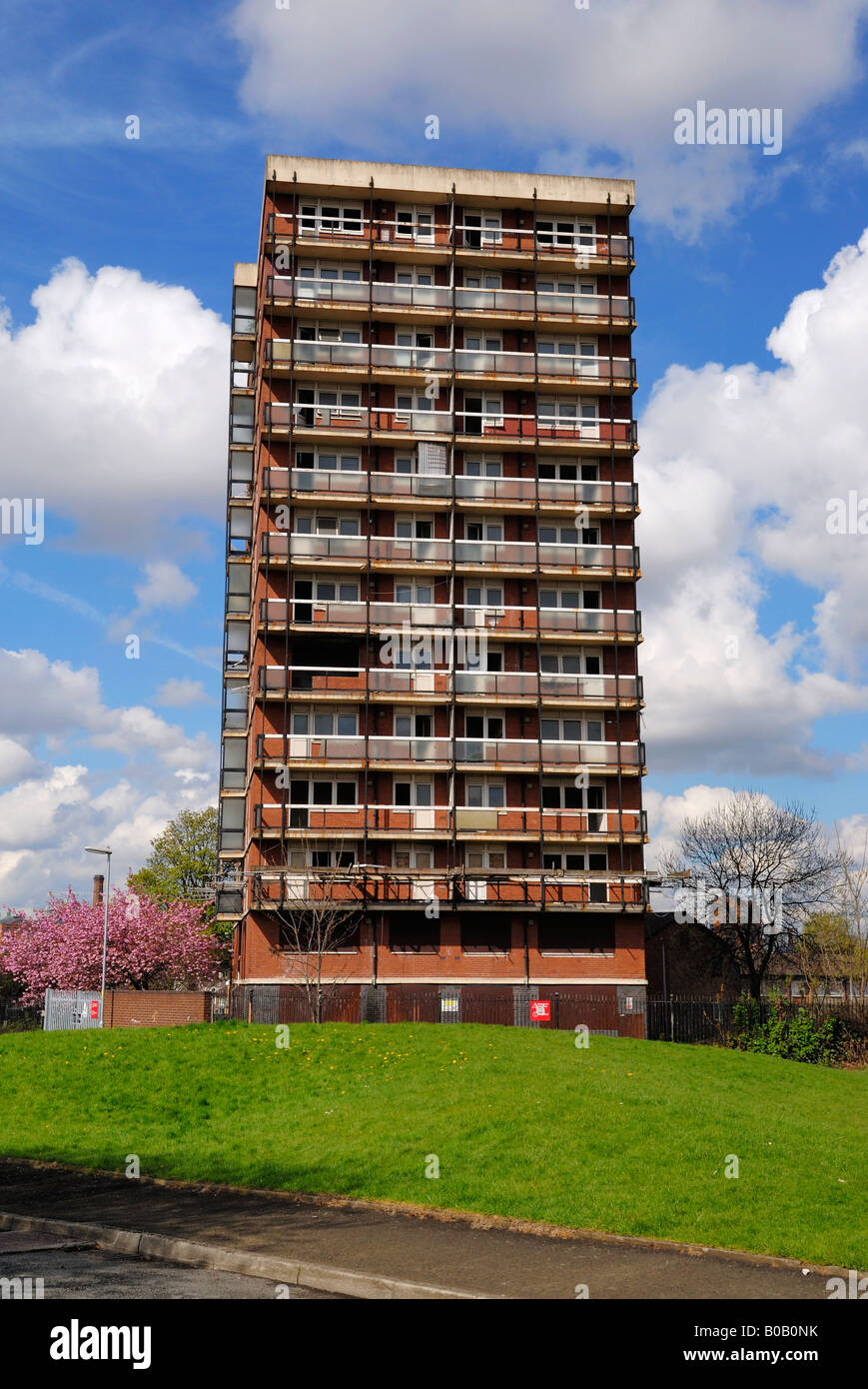 Highrise Tower Block in the deprived Beswick area of East Manchester ...