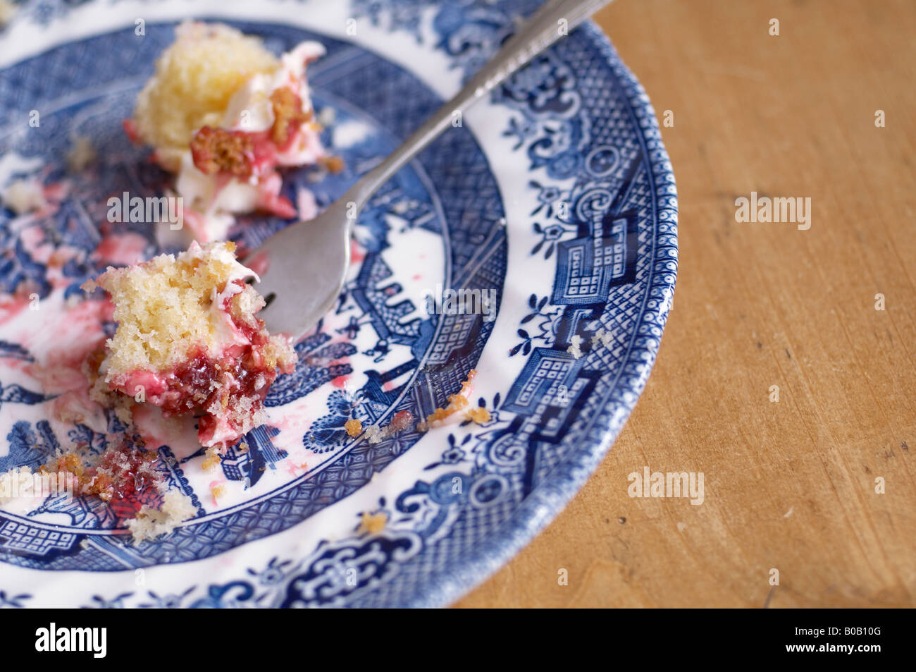 Nearly empty plate after eating cake Stock Photo - Alamy