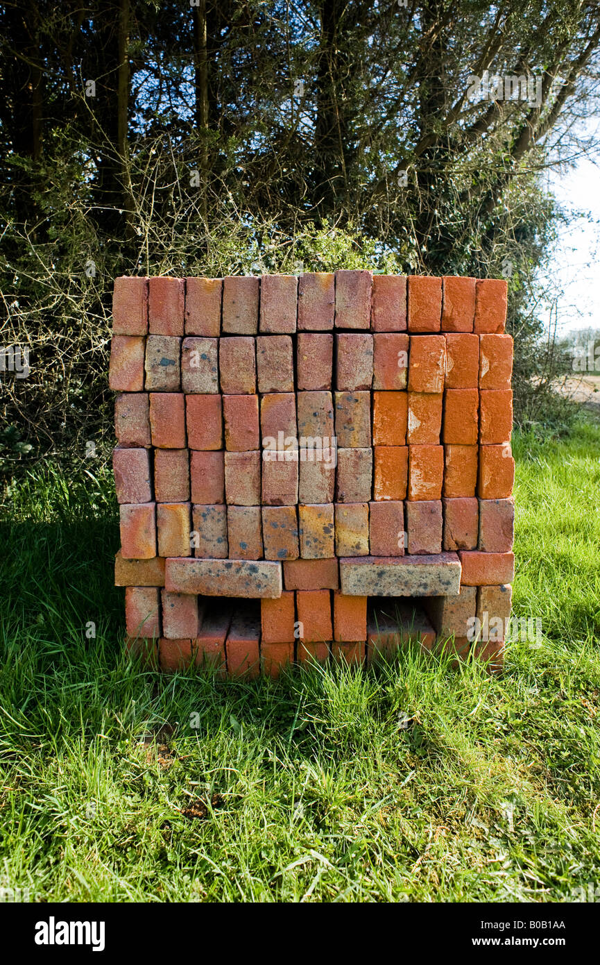 Stack of bricks on grass Stock Photo - Alamy