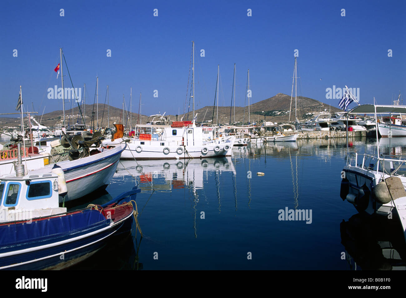 Greece, Cyclades Islands, Paros, Naoussa port Stock Photo - Alamy