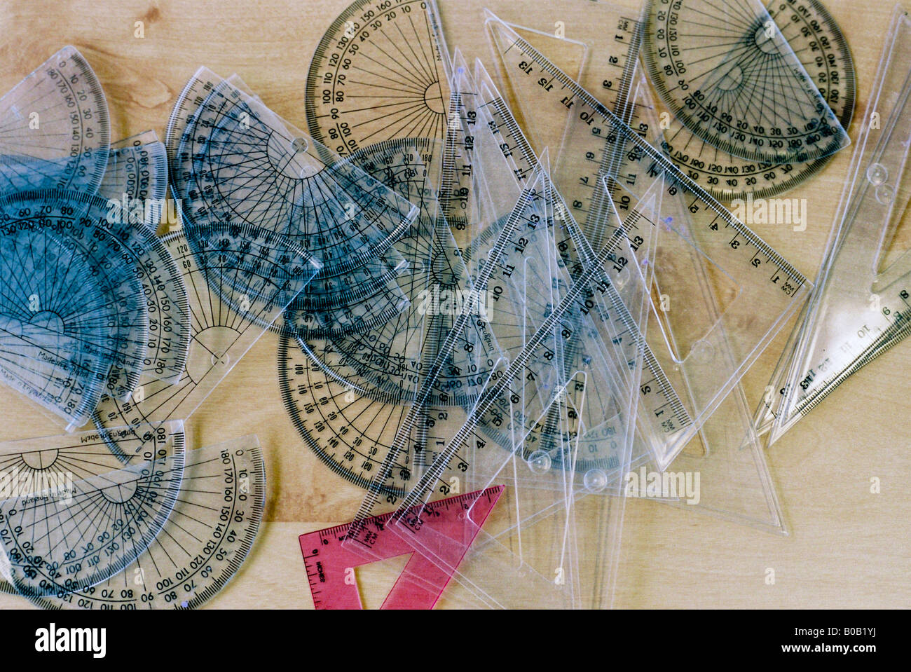 collection of geometry instruments in school Stock Photo - Alamy