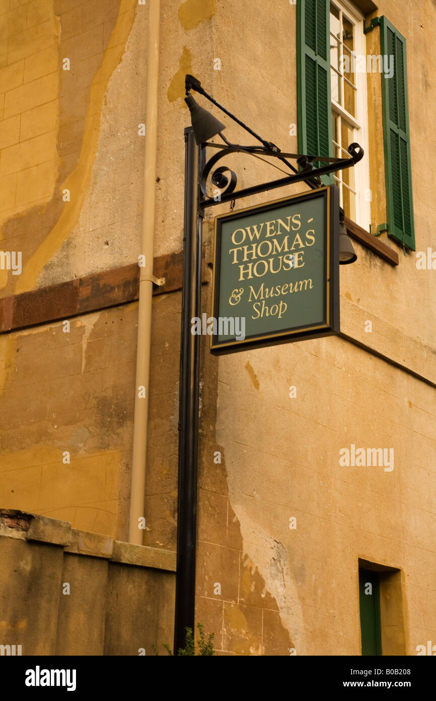 USA; Georgia; Savannah. Sign on the Owens-Thomas House Museum the ...