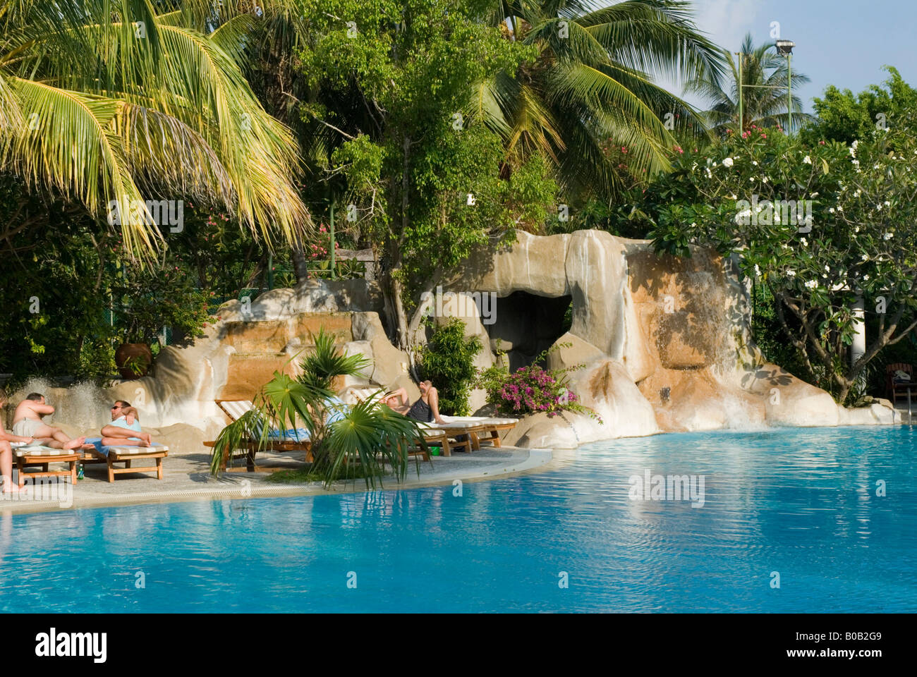 Swimming pool at Kuramathi Spa Kuramathi Island Maldives Stock Photo ...