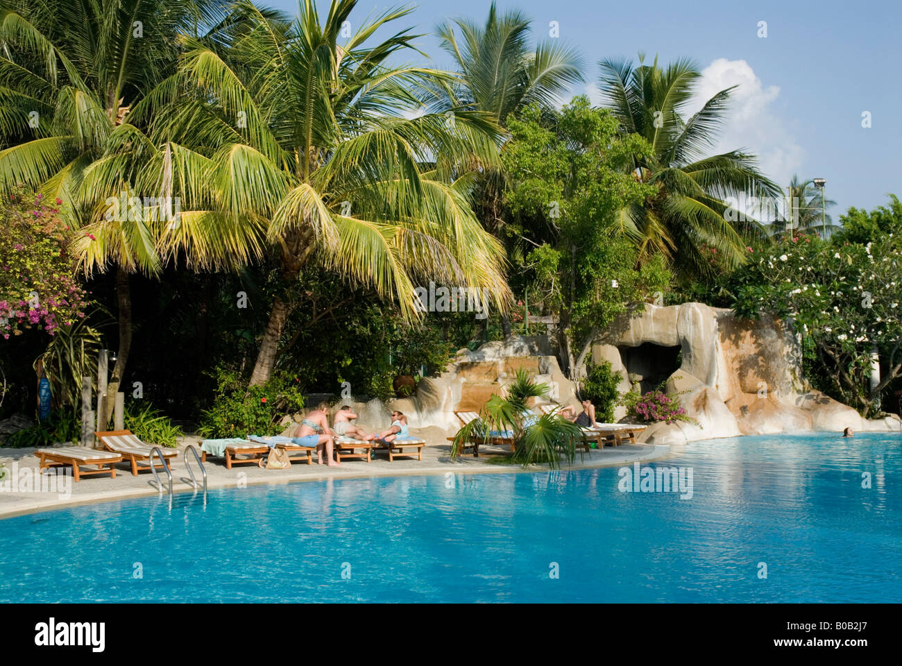 Swimming pool at Kuramathi Spa Kuramathi Island Maldives Stock Photo ...