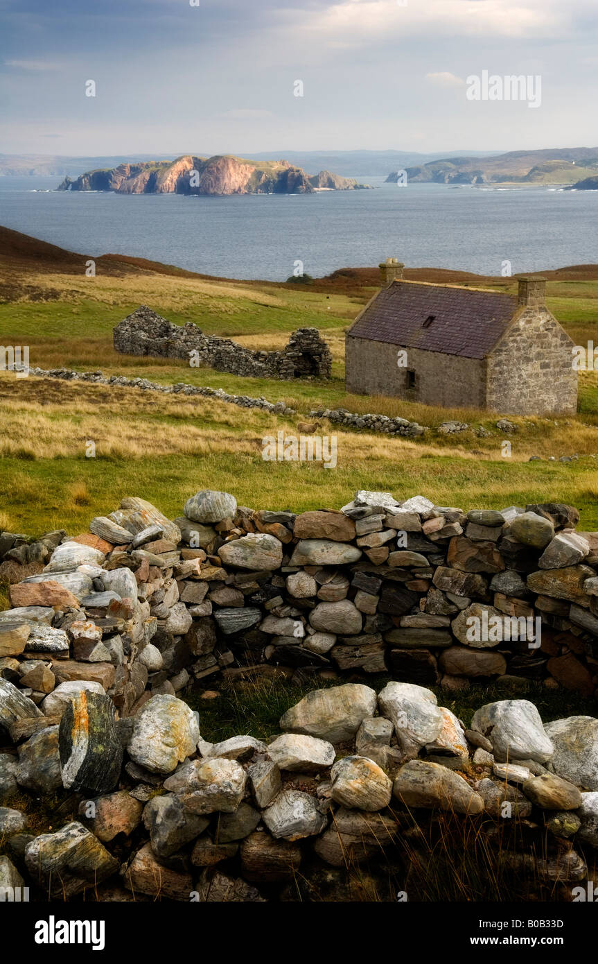Ruined Croft houses on Island Roan, Sutherland, Scotland Stock Photo ...