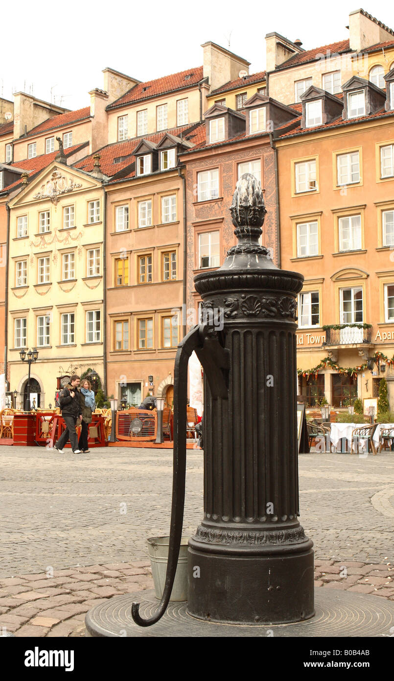 Warsaw Poland working water pump in the Old Town square Stare Miasto ...