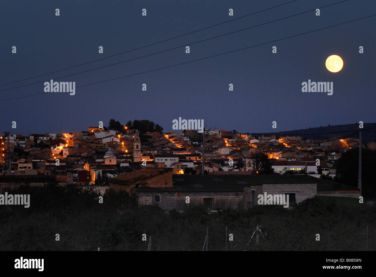 The Spanish village of Chella near Valencia by moonlight Stock Photo ...
