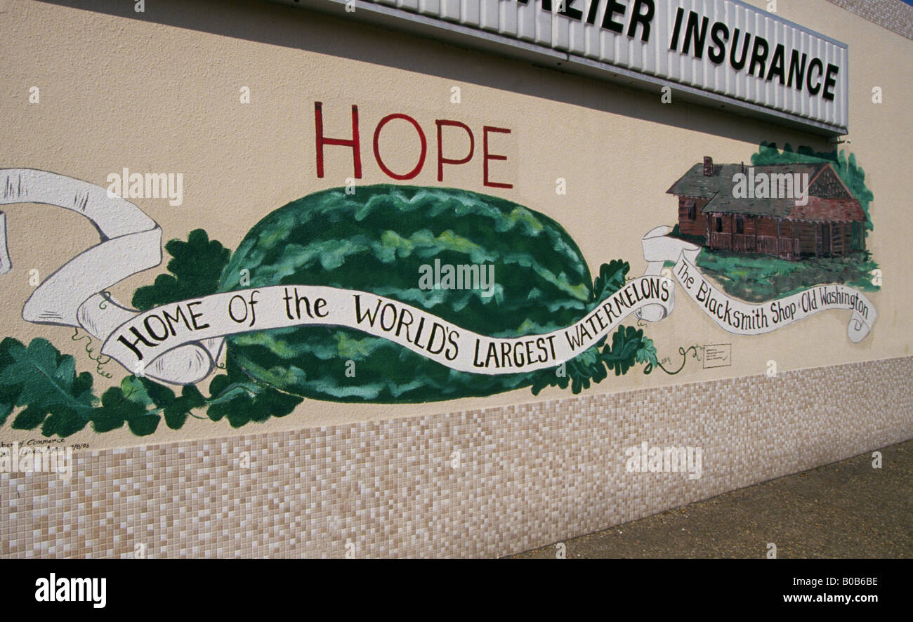 A mural on the side of a downtown building advertises the hoime of the ...