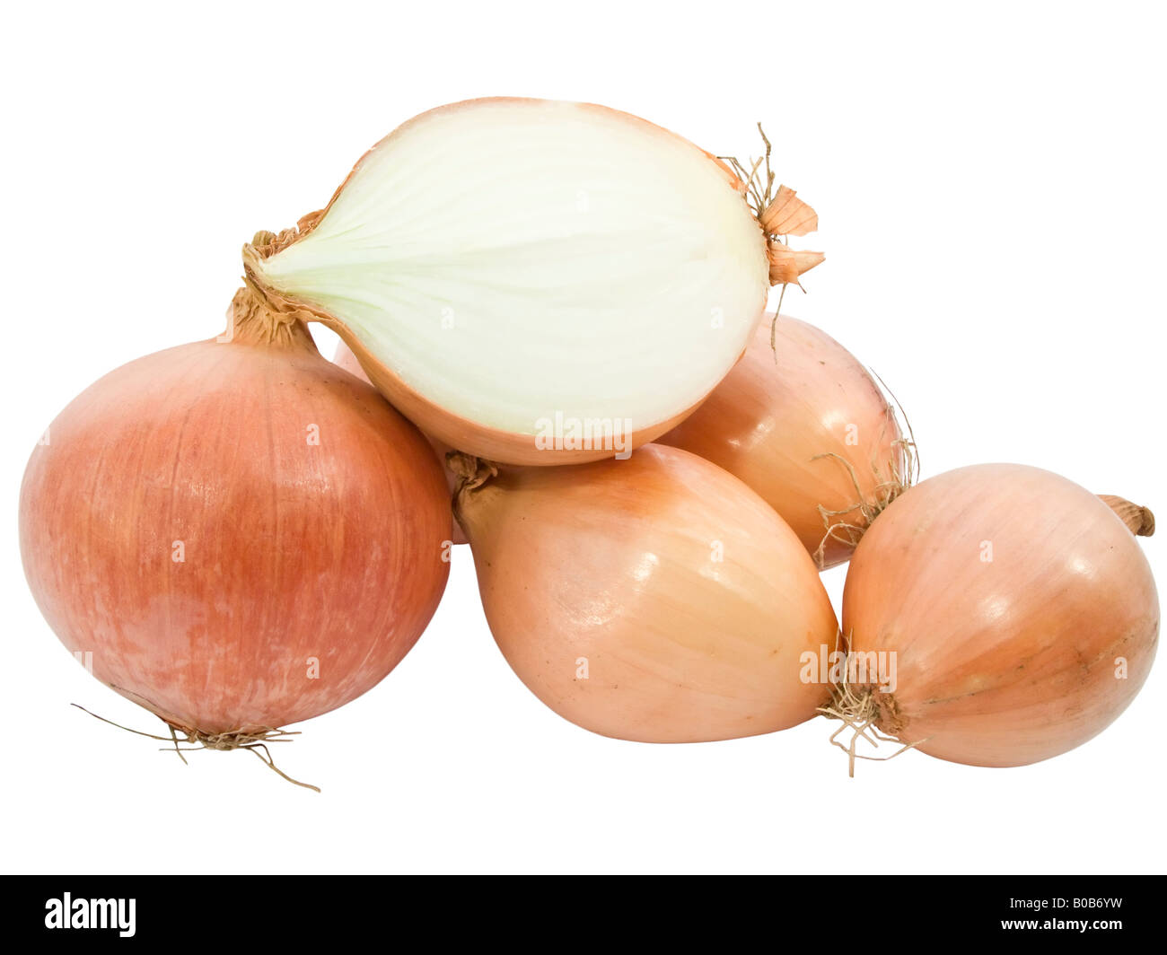 Onions isolated over white background, with one sliced in half Stock ...