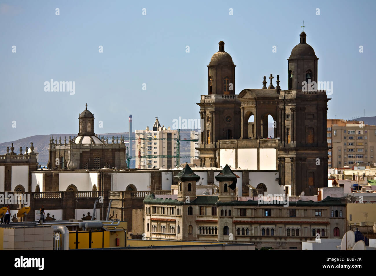 Cathedral of Santa Ana rising above surrounding rooftops Las Palmas ...