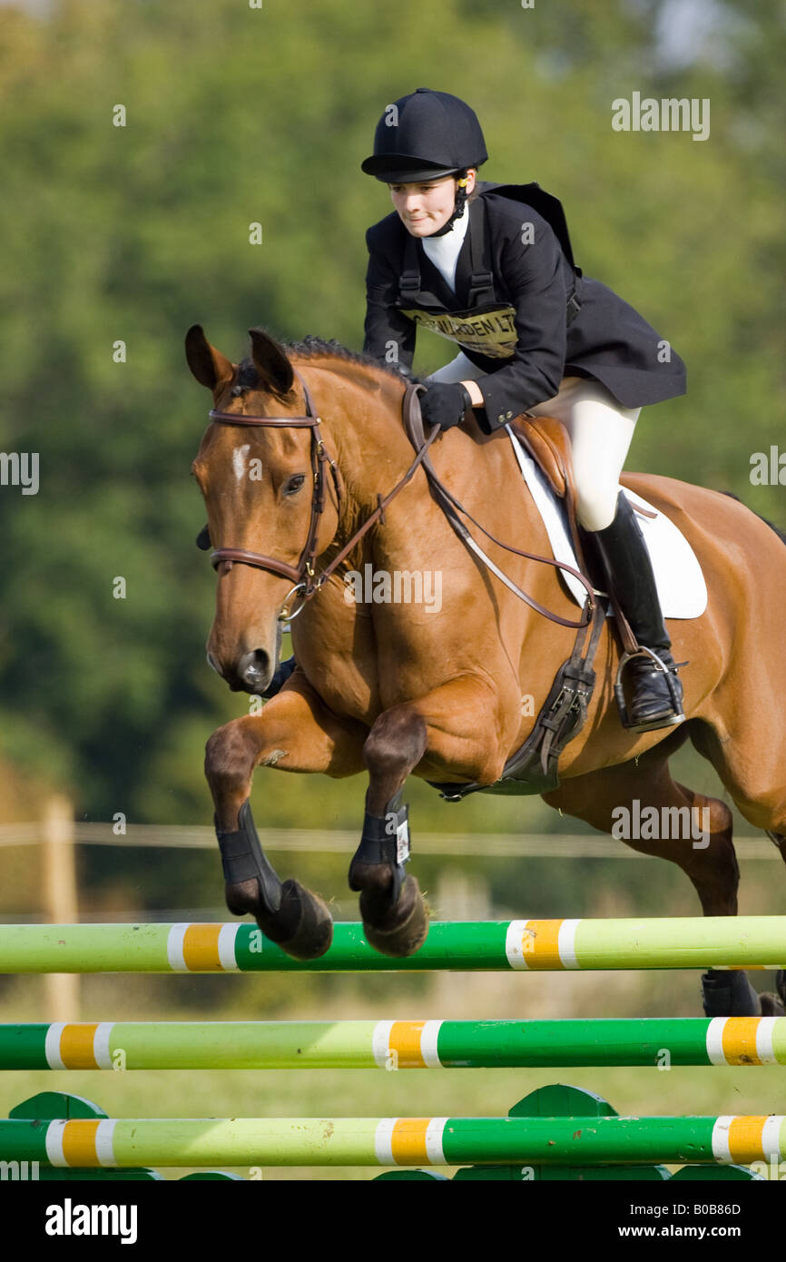 Horse and rider in the showjumping phase of an eventing competition ...