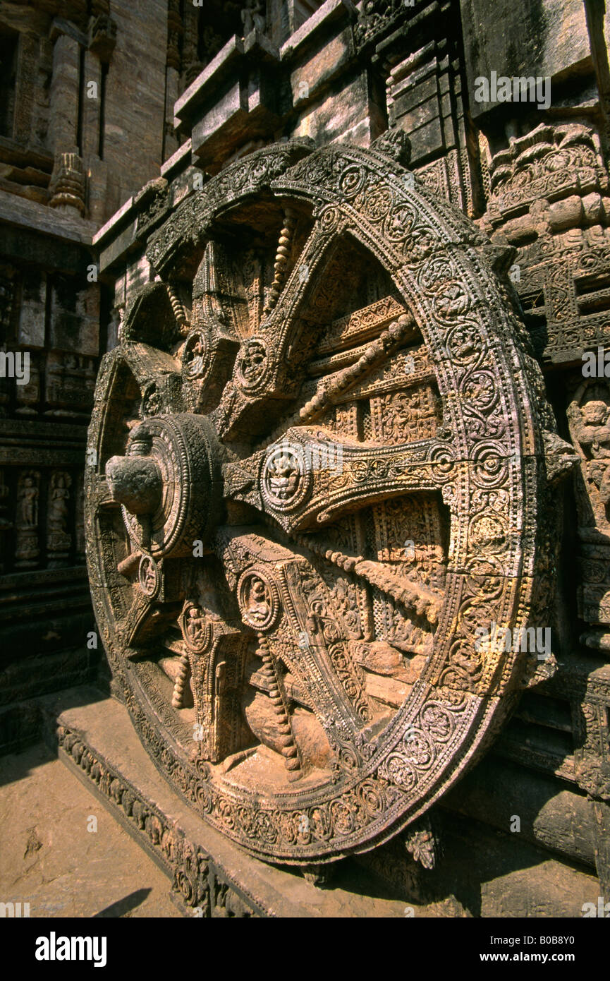 India Orissa Konark Sun Temple temple chariot wheel sculpture Stock ...