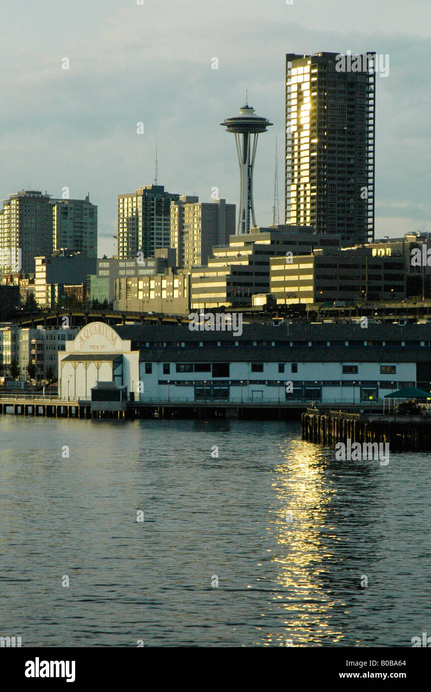 Space Needle from Puget Sound ferry, Seattle, Washington Stock Photo ...