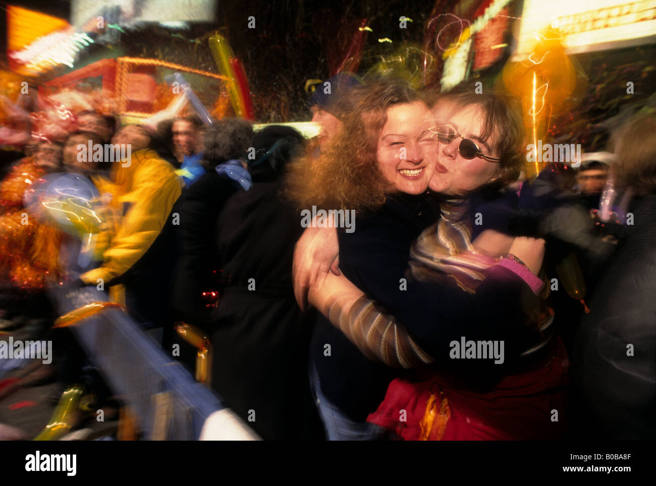 Two women hug at the stroke of midnight in Times Square on New Year's ...