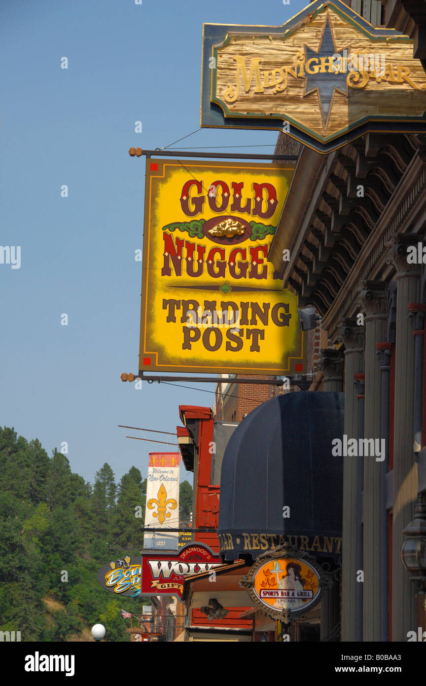 North America, USA, South Dakota, Deadwood. Downtown signs Stock Photo ...