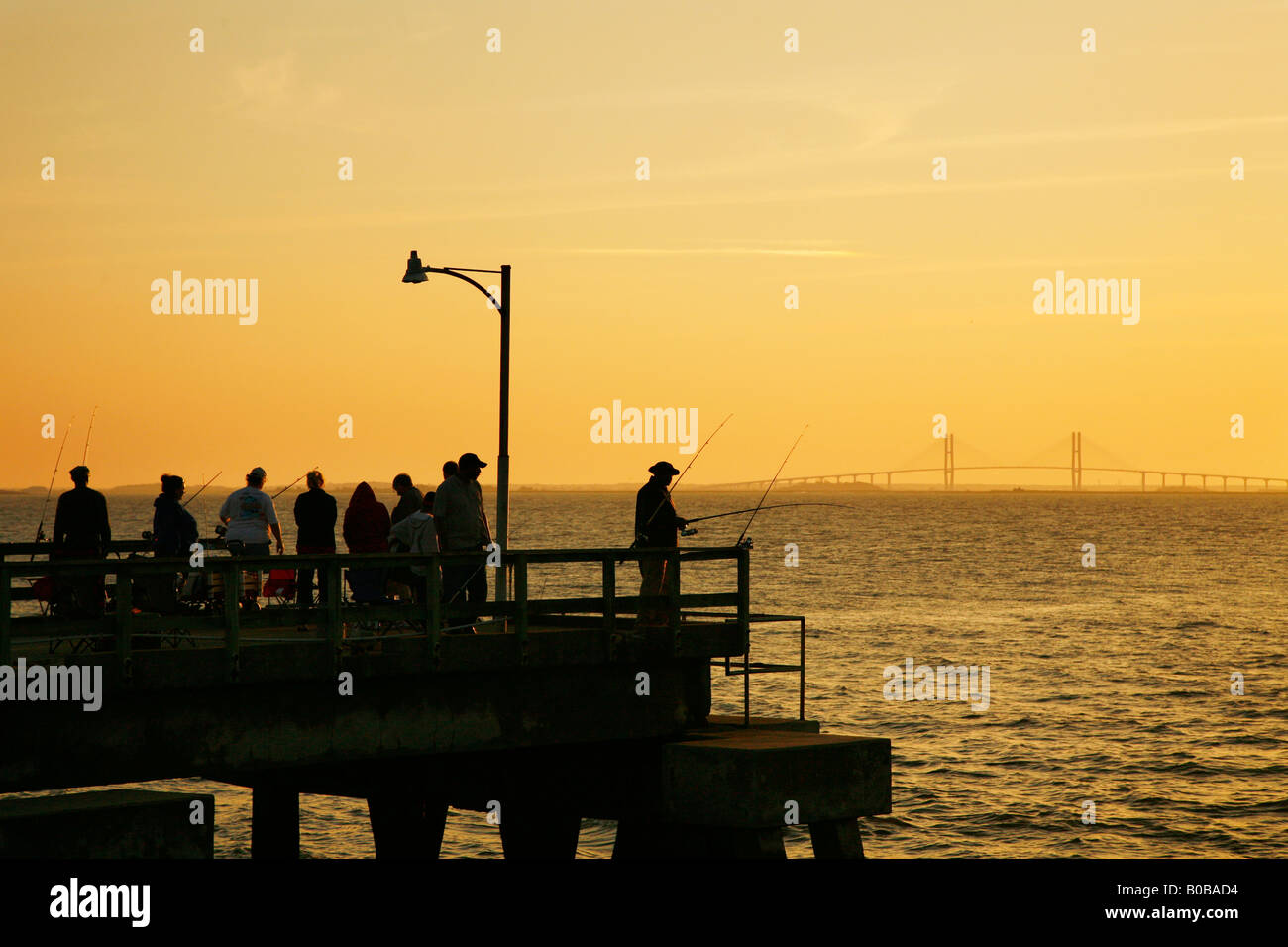 Fishing Pier and F.J. Torras Bridge, St. Simons Island, Georgia Stock ...