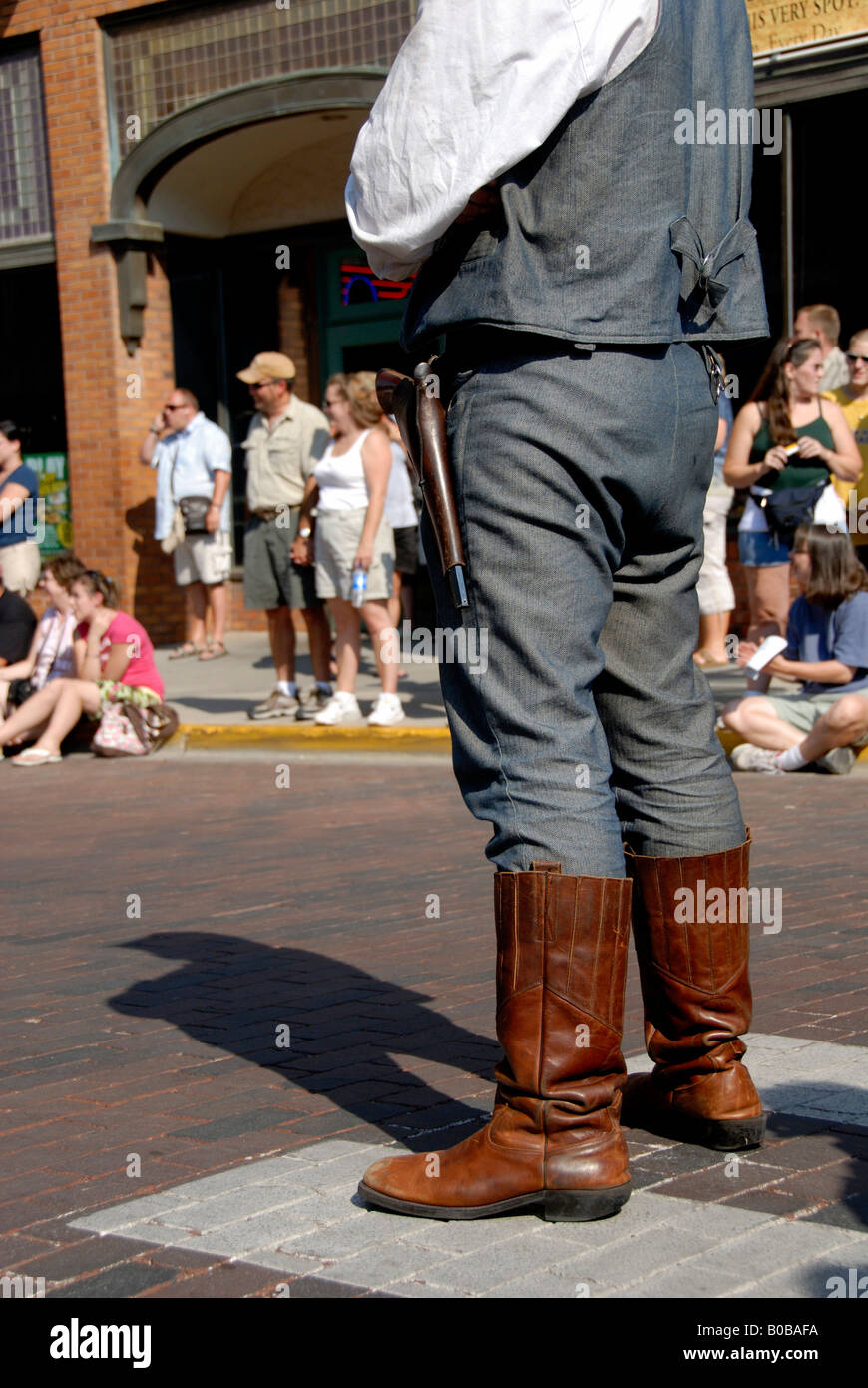North America, USA, South Dakota, Deadwood. Wild West street gun fight ...