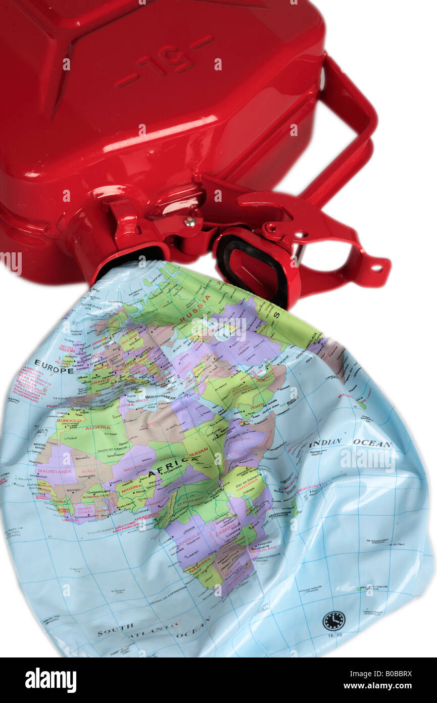 Deflated earth petrol gas can Stock Photo - Alamy