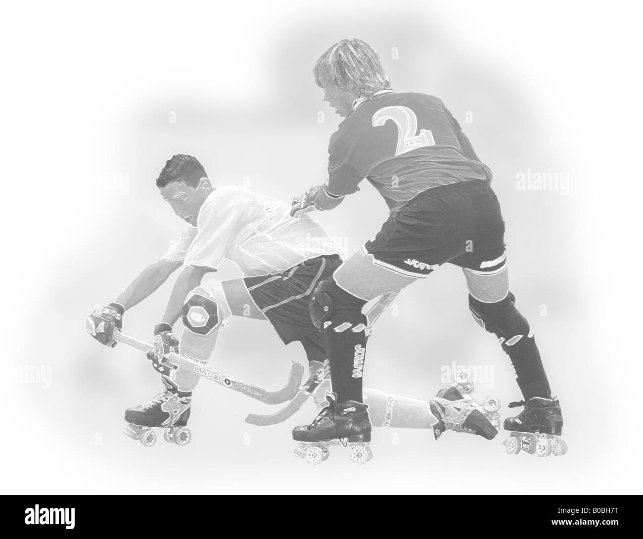 Illustration of two roller hockey players fighting for the ball Stock ...