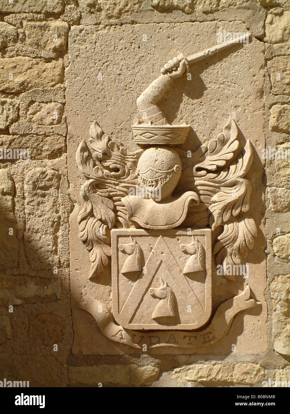 detail of carved stone crest, Santa Barbara Castle, Alicante, Comunidad ...