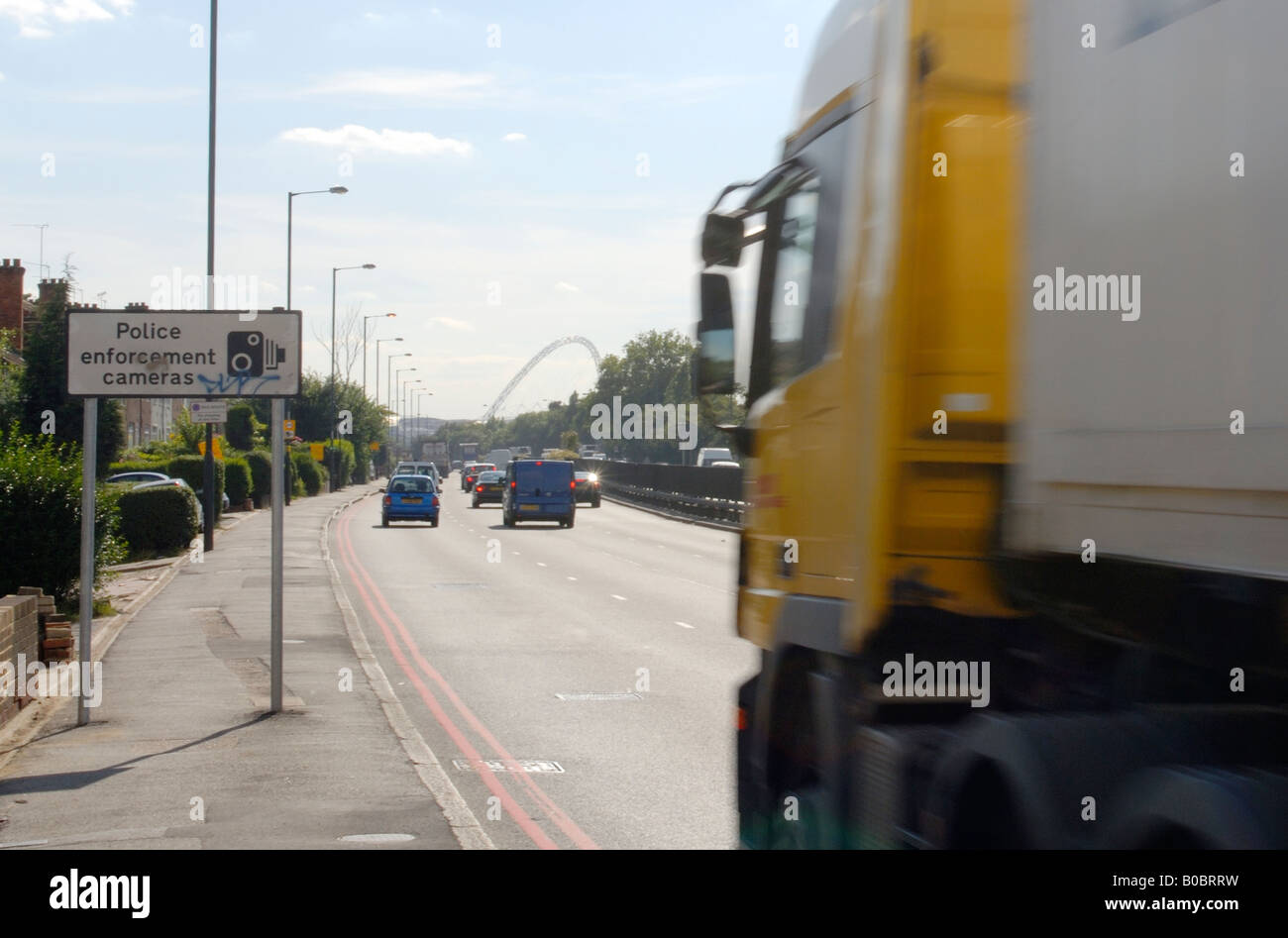 vandalized speed camera sign Stock Photo - Alamy