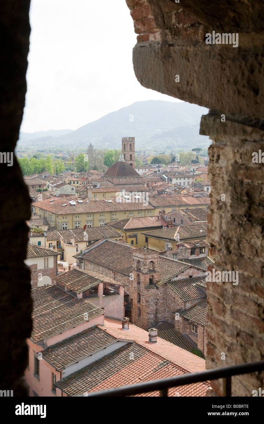 view of Lucca Tuscany through window of Torre del Guinigi Lucca Tuscany ...