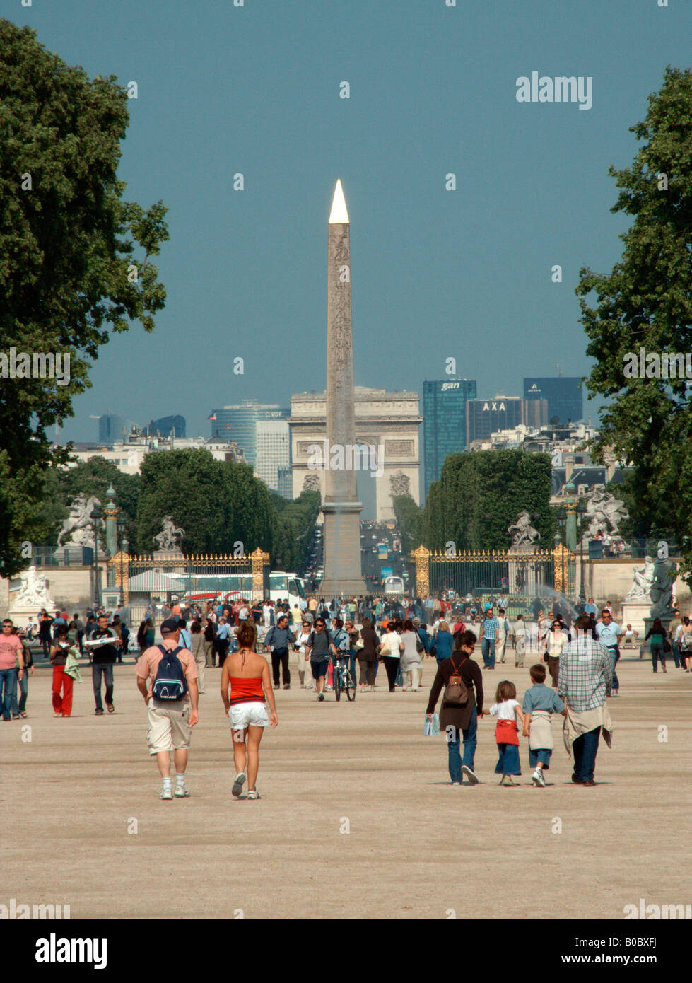 The Axe historique with Obelisk and Arc de Triomphe Paris France Stock ...