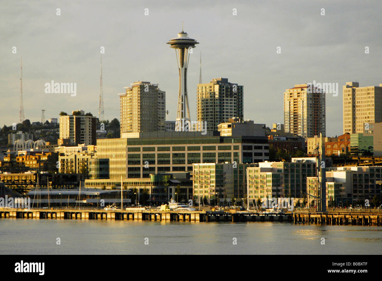 Space Needle from Puget Sound ferry, Seattle, Washington Stock Photo ...