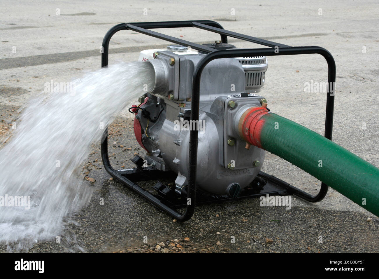 Gasoline powered pump draining flooded sewer Stock Photo - Alamy