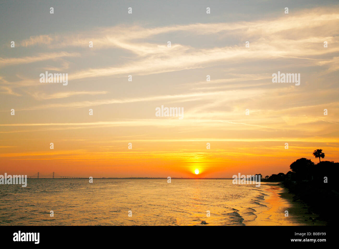 Waves on the beach at sunset, Saint Simon's Island, Georgia coast Stock ...