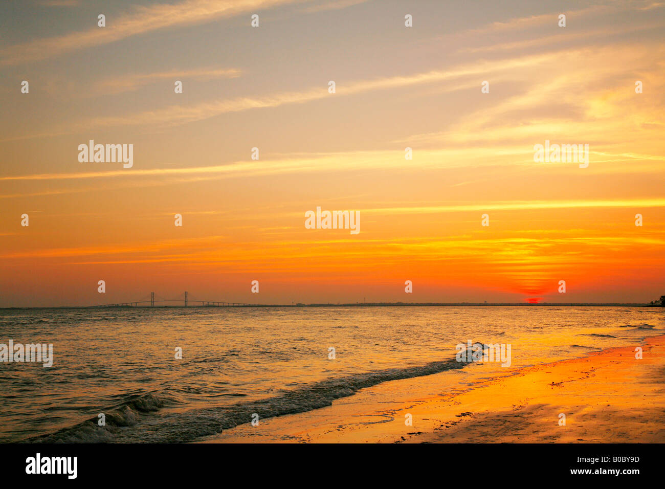 Waves on the beach at sunset, Saint Simon's Island, Georgia coast Stock ...