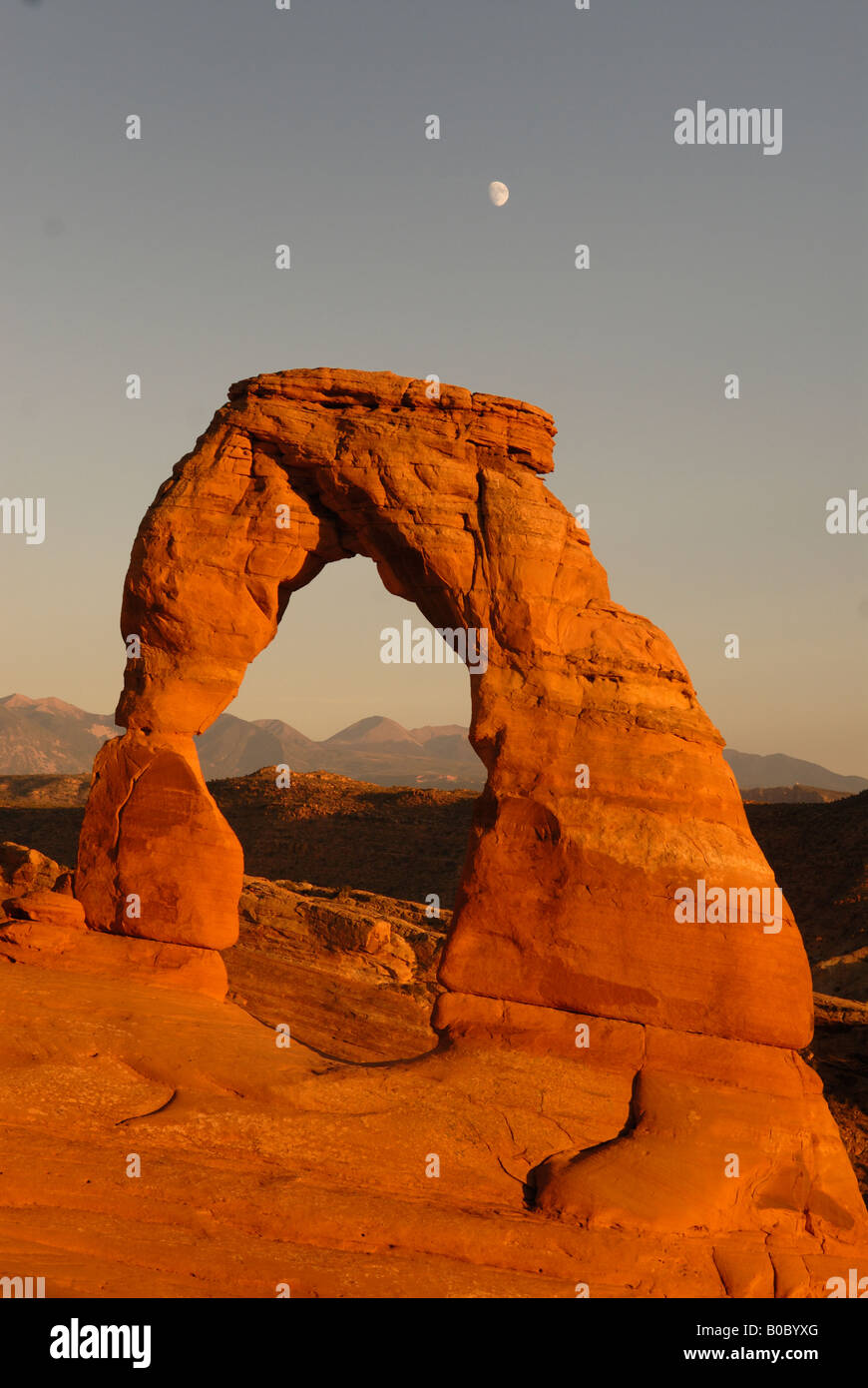 Full moon over Delicate Arch Arches Bows National Park Utah USA Stock ...