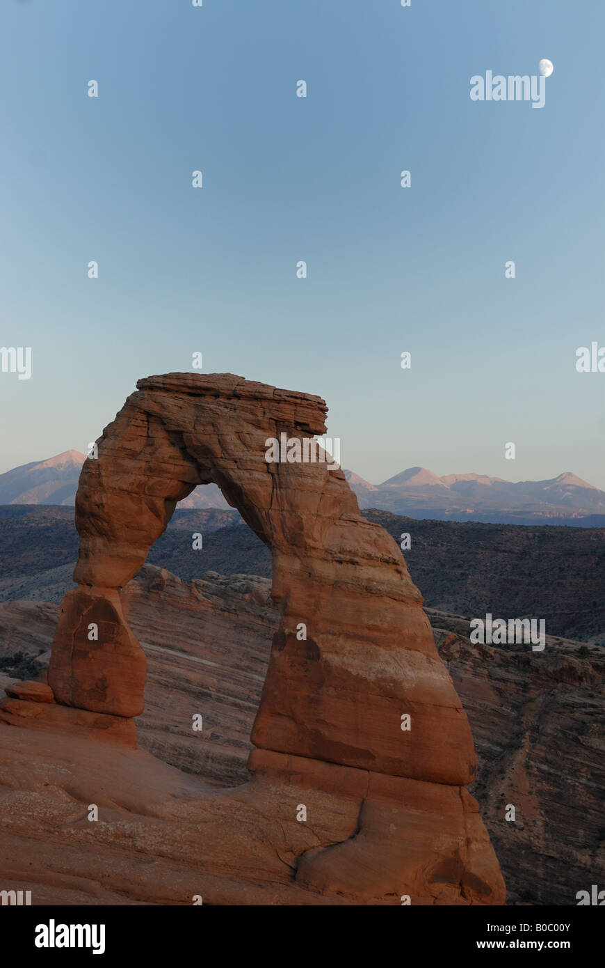 Full moon over Delicate Arch Arches Bows National Park Utah USA Stock ...
