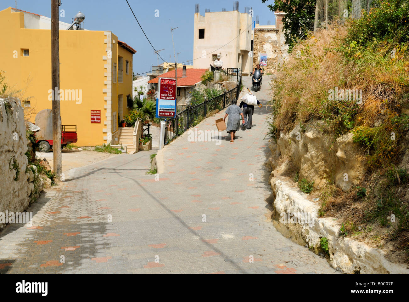 A fine street view at the upper old village of Platanias, Crete, Greece ...