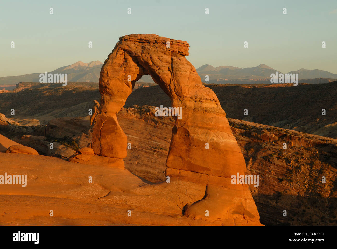 Full moon over Delicate Arch Arches Bows National Park Utah USA Stock ...