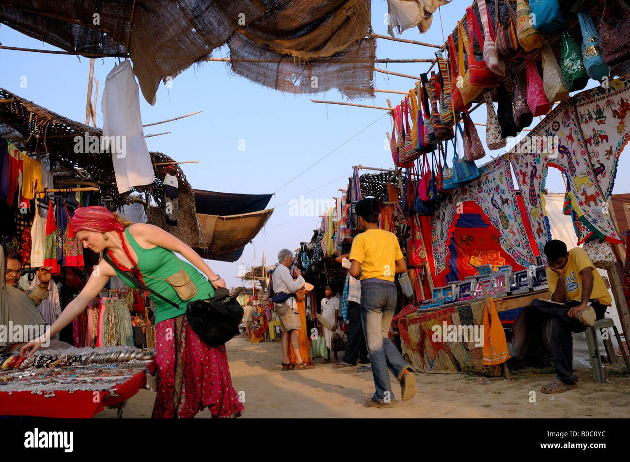 Anjuna Beach Flea Market, Goa, India. Colorful tourist market. T-shirts ...
