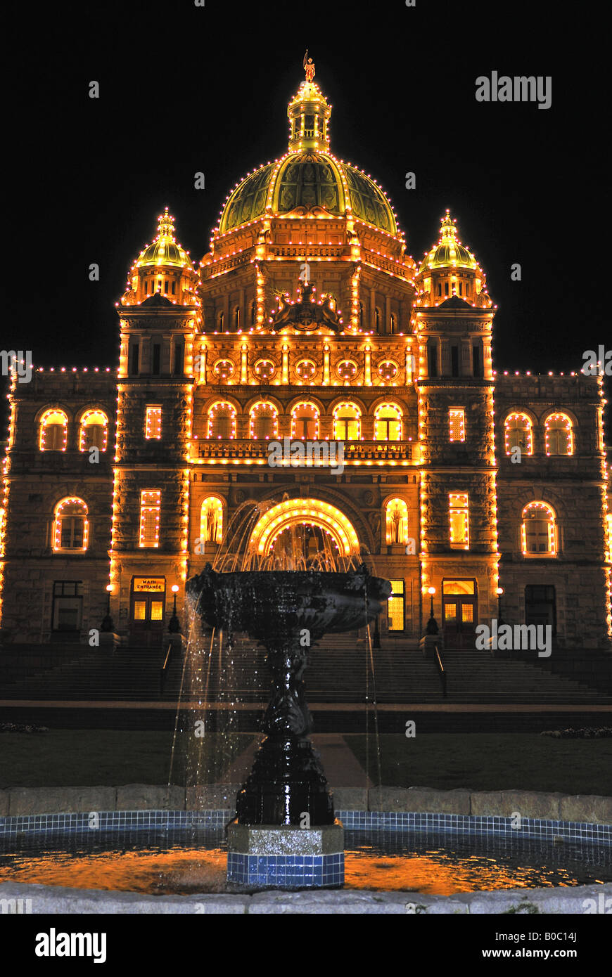 Victoria british columbia inner harbour parliament buildings night hi ...