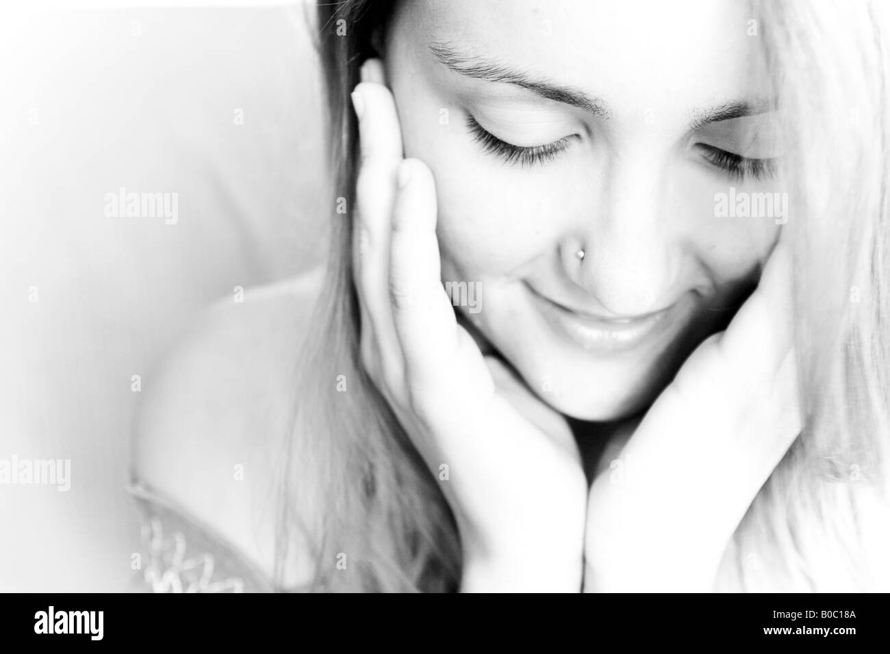 Girl portrait in dreaming background sepia toned Stock Photo - Alamy