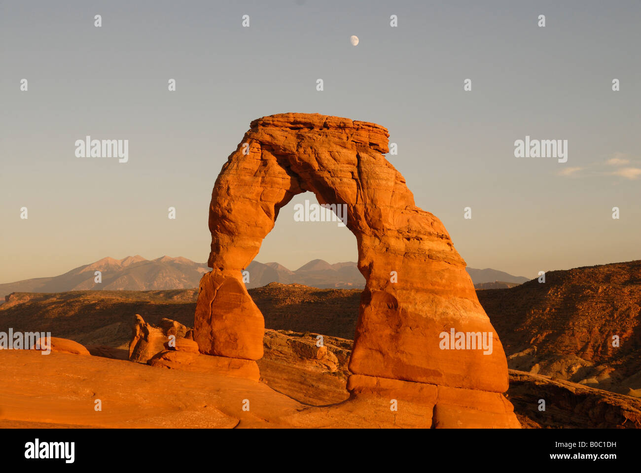 Full moon over Delicate Arch Arches Bows National Park Utah USA Stock ...