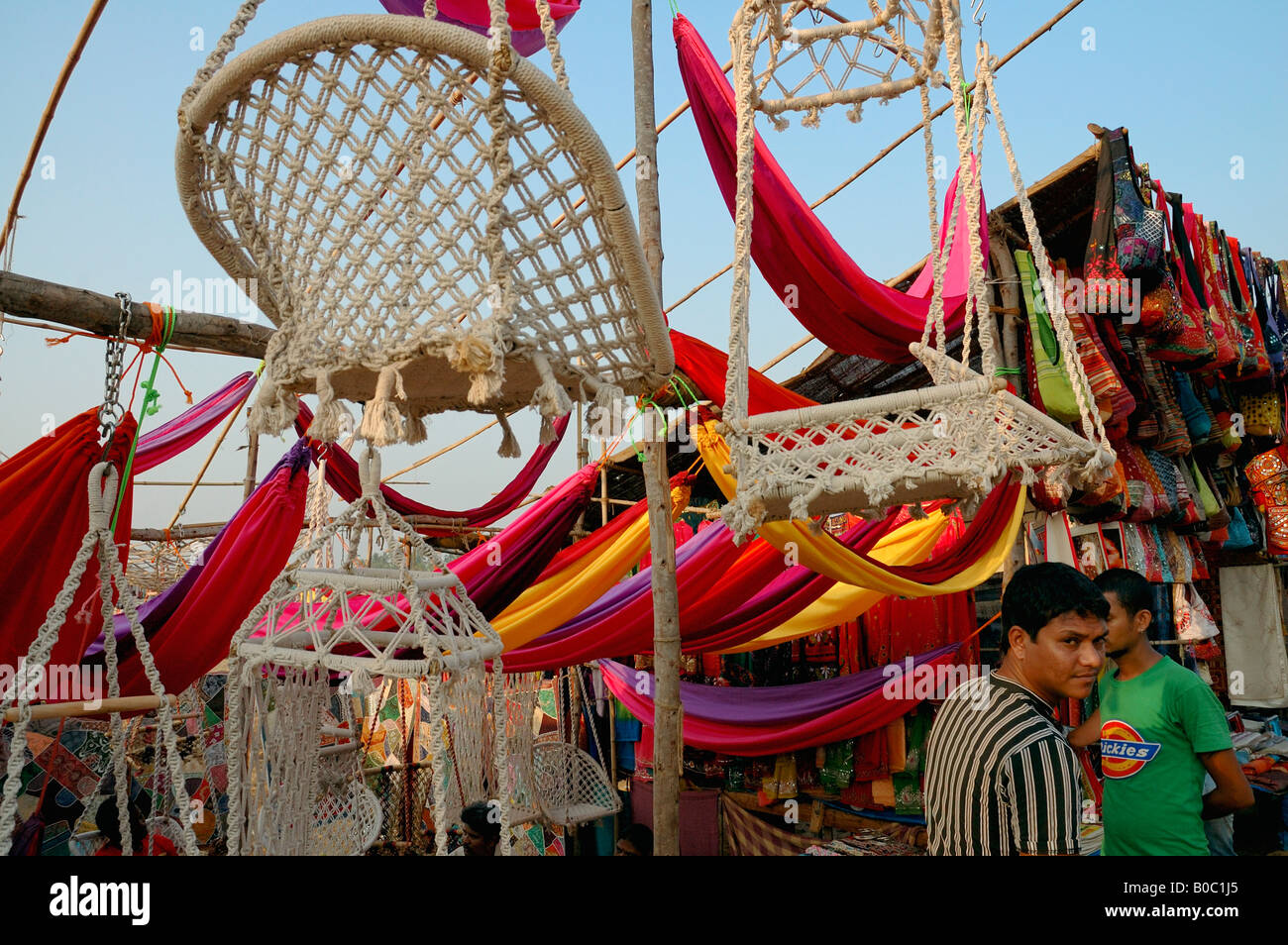 Anjuna Beach Flea Market, Goa, India. Colorful tourist market. T-shirts ...