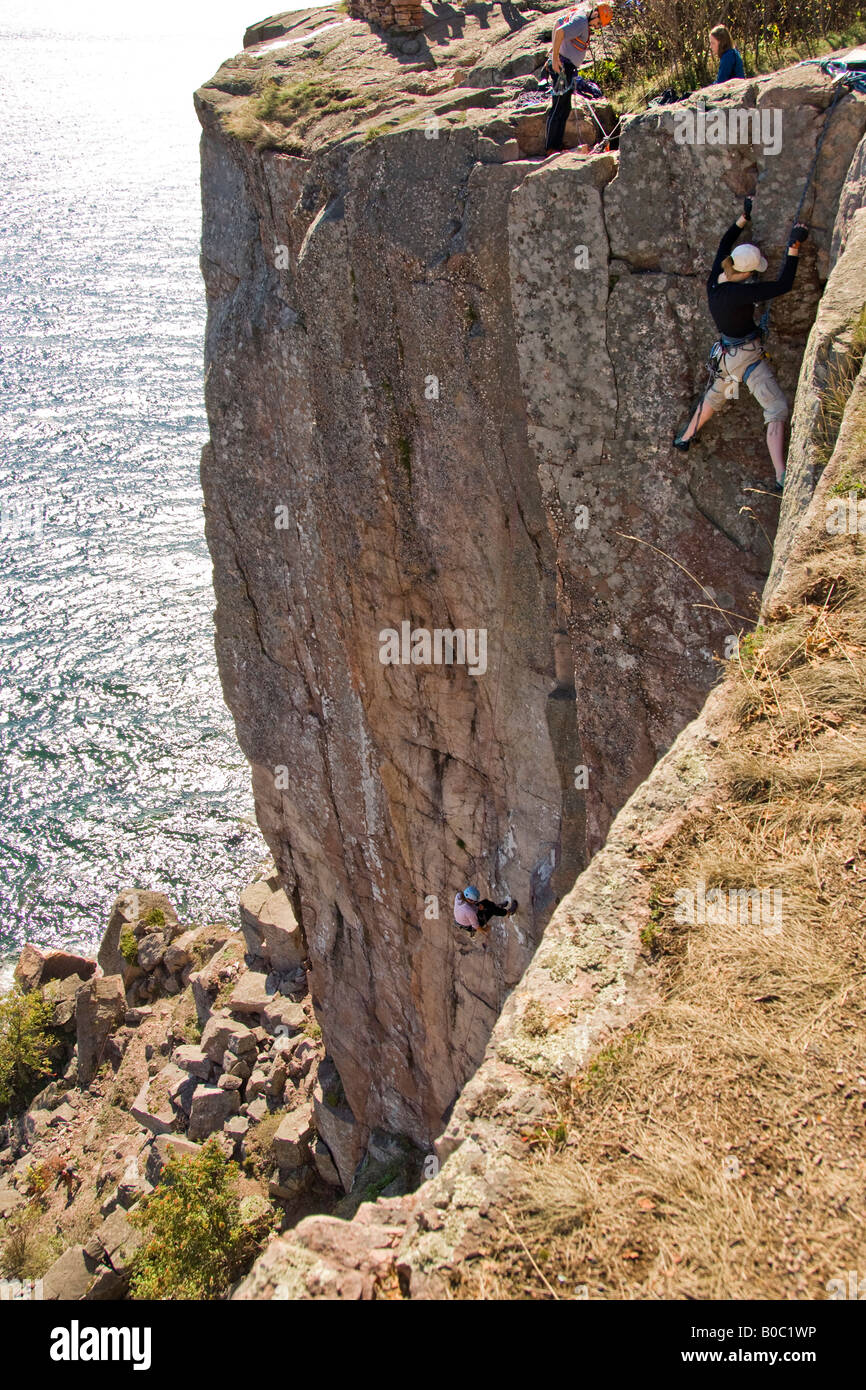Climbers on Palisade Head on Minnesota North Shore of Lake Superior at ...