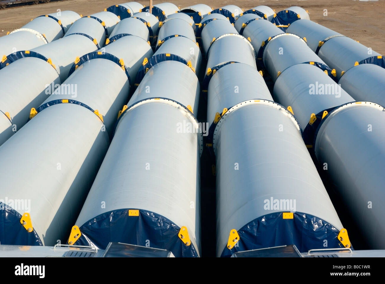 Wind farm components tower sections Stock Photo - Alamy