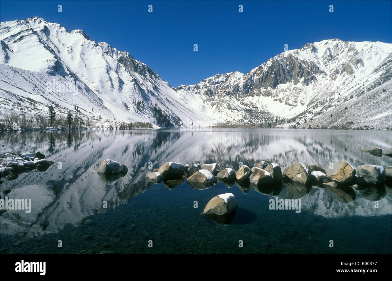 Convict Lake with early winter snow Inyo National Forest Sierra Nevada ...