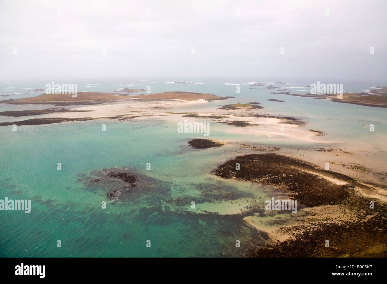 samson and the surrounding islands and sea aerial shot Isles of Scilly ...