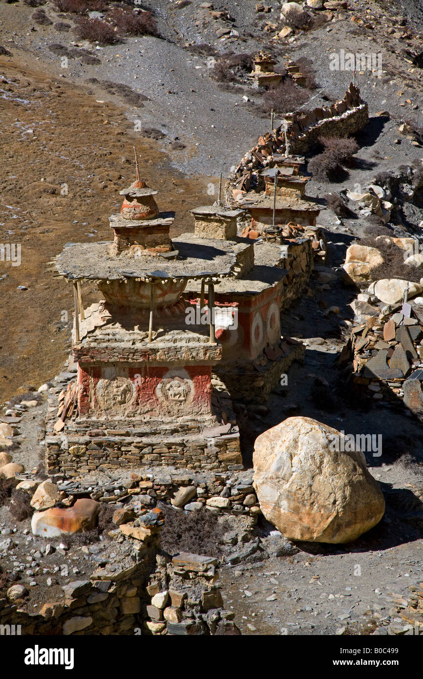 Ancient BONPO STUPAS near Phu village on the NAR PHU TREK ANNAPURNA ...