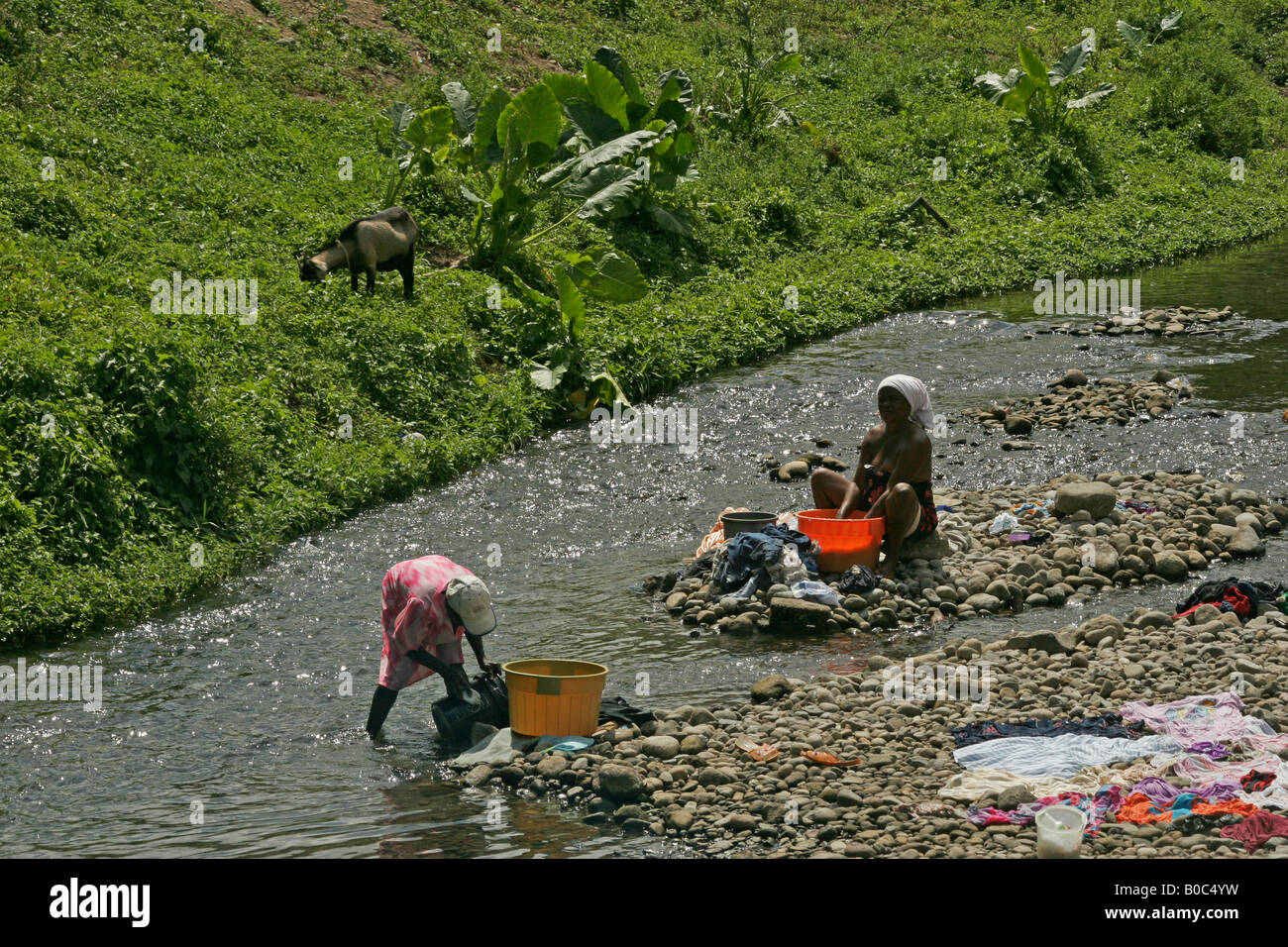 Women washing clothes in stream Stock Photo - Alamy